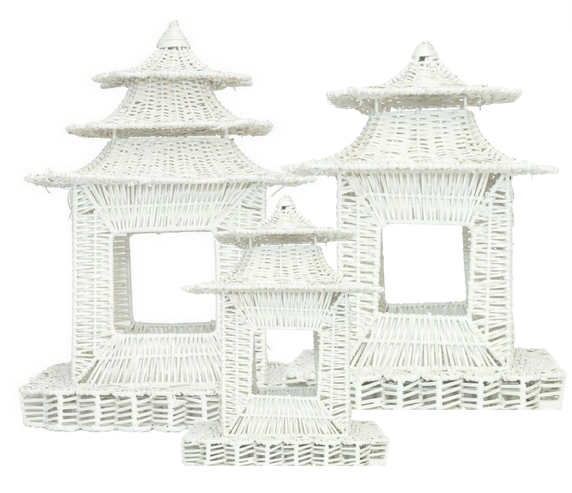 The Enchanted Home White Scalloped Wicker Pagoda (3 Sizes)