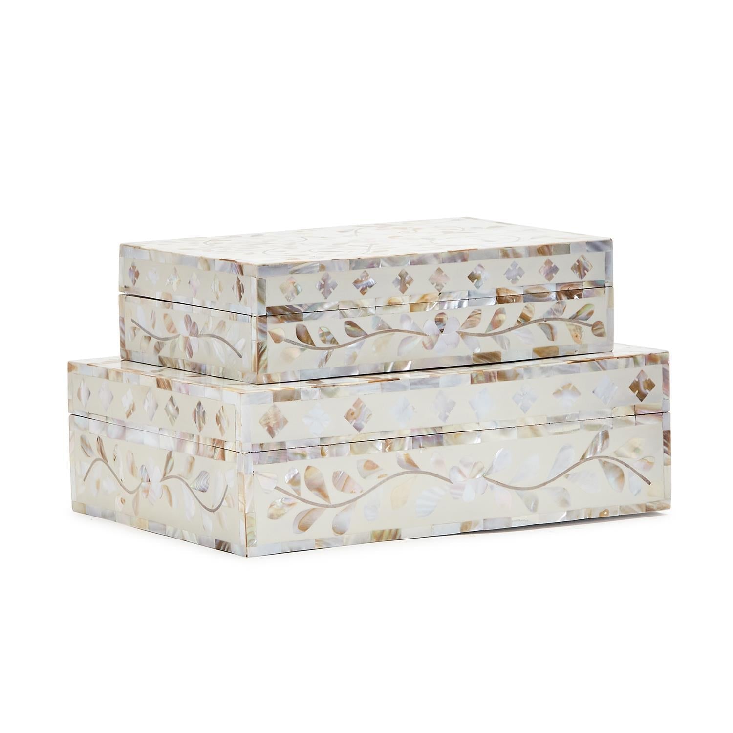 Two's Company Wisteria Set of 2 Mother of Pearl Hinged Cover Box